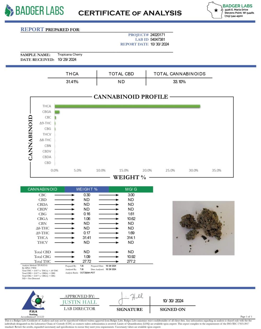 Tropicana Cherry Strain, 31.4% THCa Flower - Ounce of Hope
